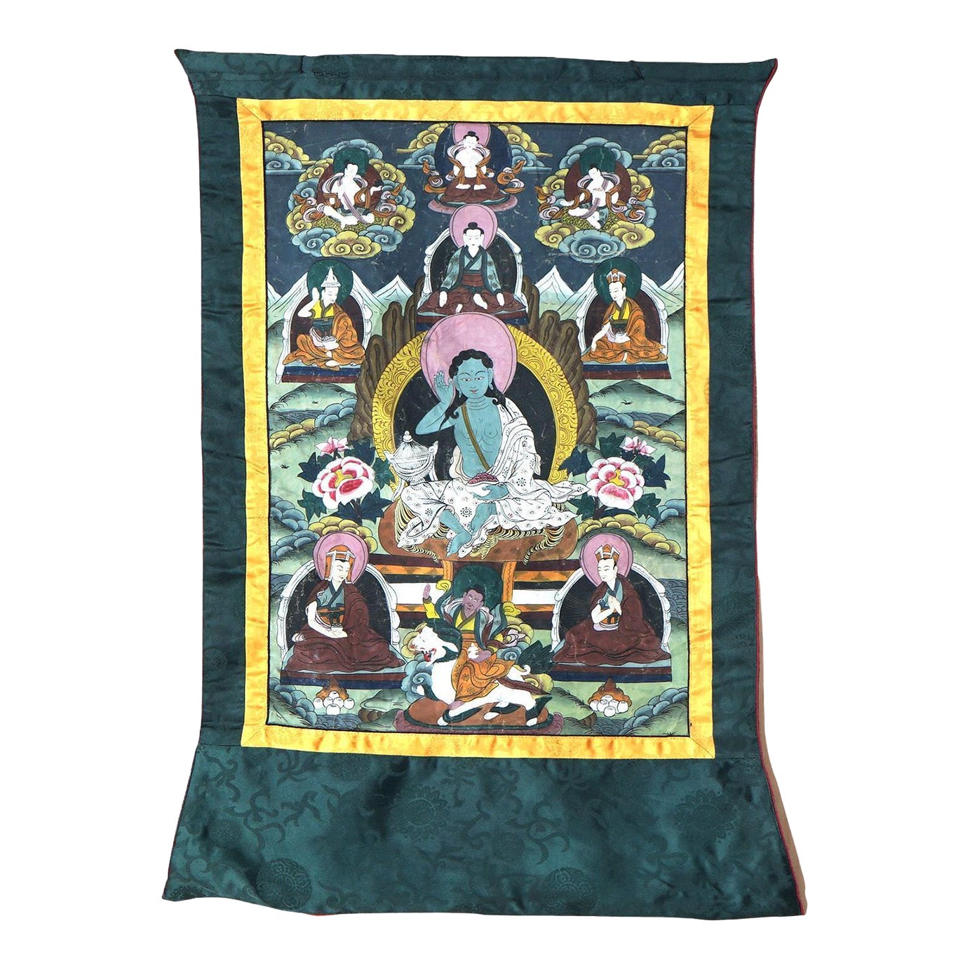 Antique Tibetan Hand Painted Silk and Canvas Thangka with Figures ...