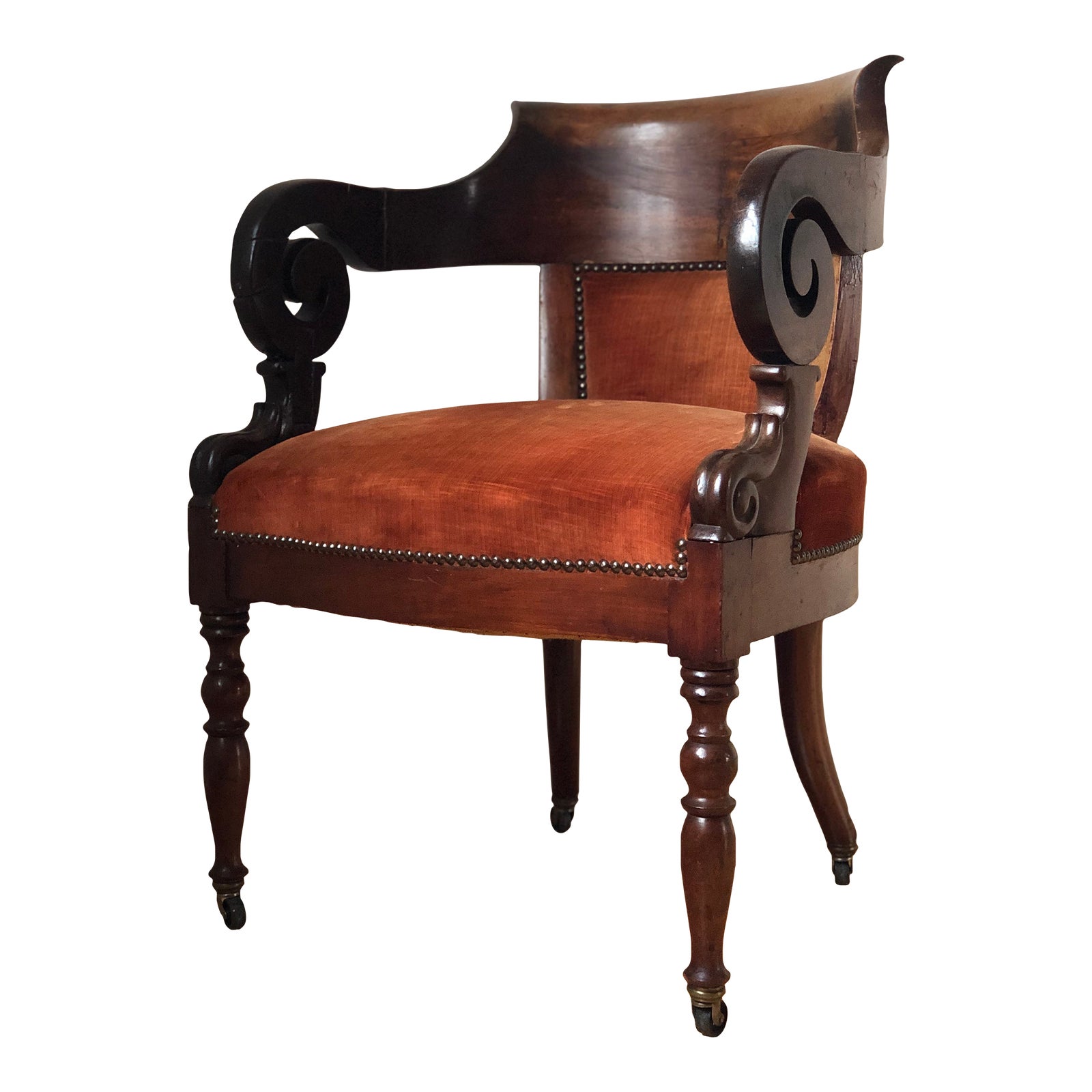 Late 19th Century Antique Mahogany Armchair With Burgundy Fabric and ...