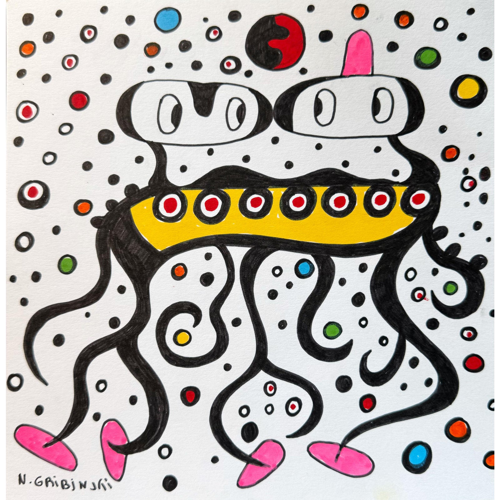 Twin Sisters — Nathalie Gribinski — Small Abstract Figurative Drawing ...