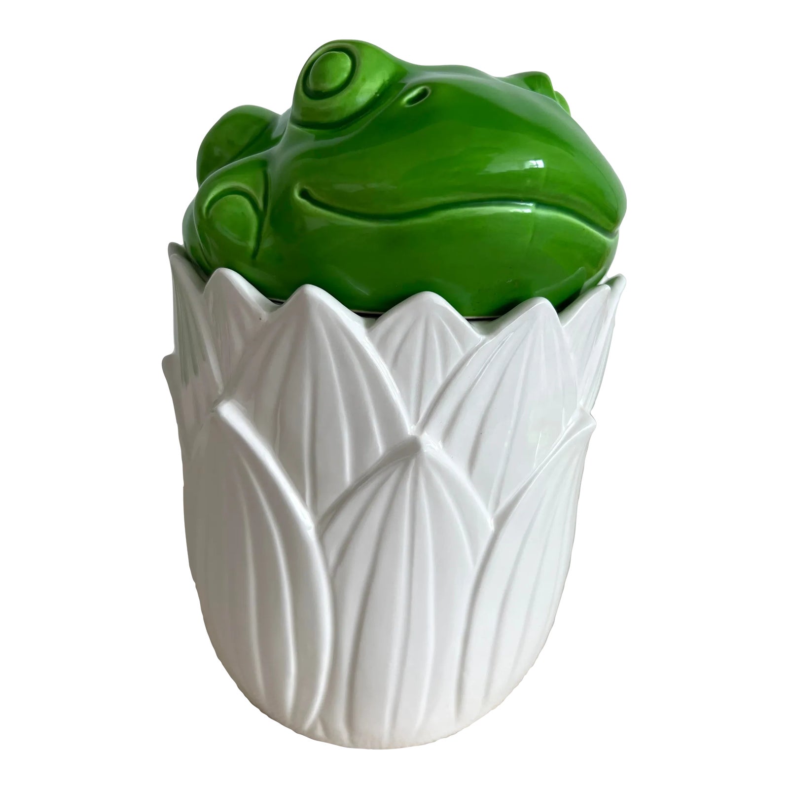 Large Vintage Porcelain Frog Container | Chairish