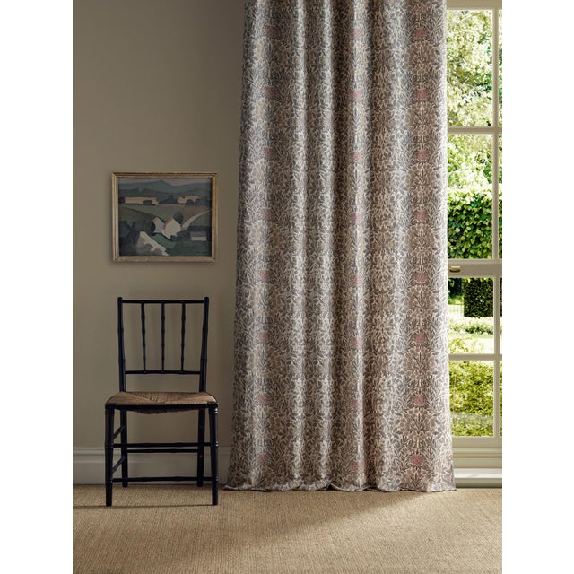 Morris & Co. Daisy & Oak Warp Print Fabric in Chestnut/Primrose | Chairish