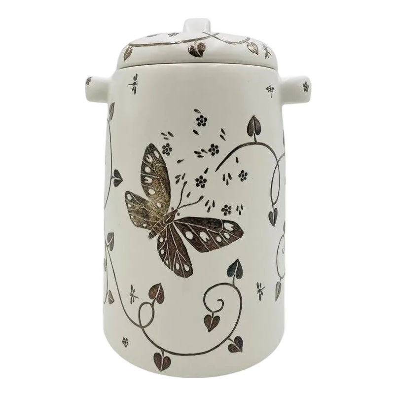 1980s Emilia Castillo Porcelain & Silver Butterfly Lidded Jar, Taxco ...