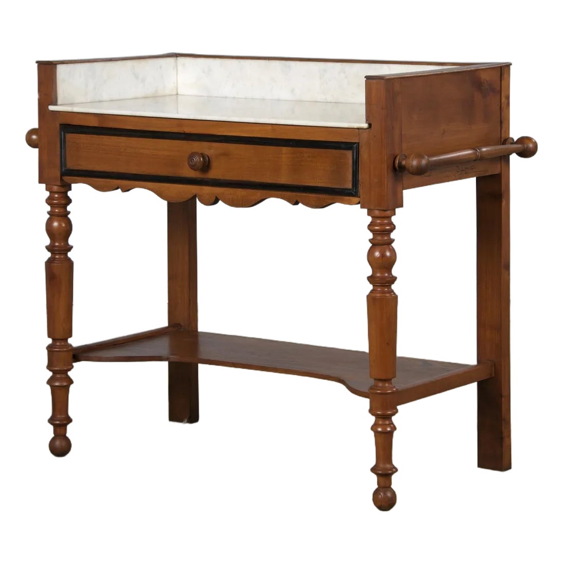 Antique French Louis Philippe Provincial Maple Wash Table or Vanity W/ White Marble Top | Chairish