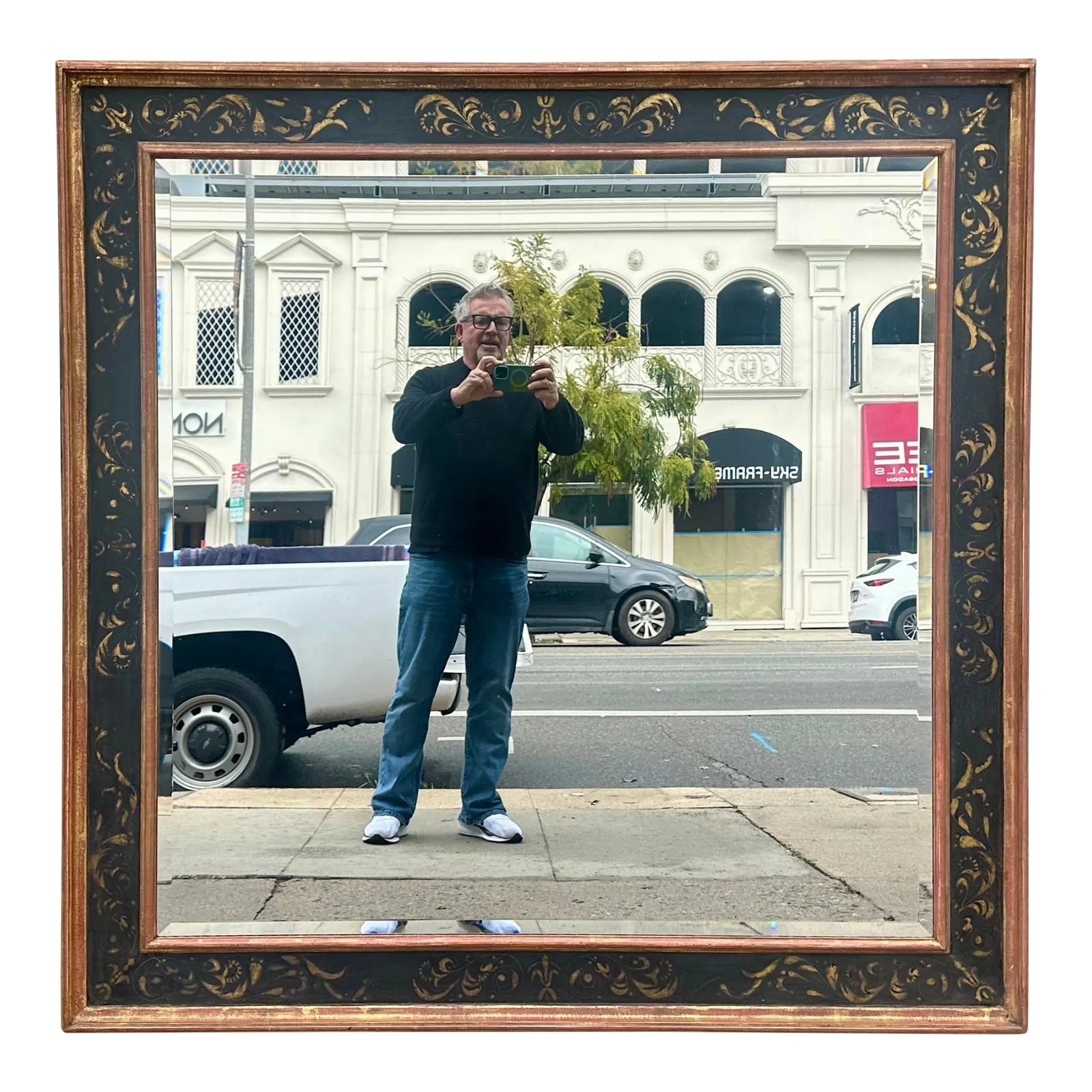 Jerry Solomon Black & Gold Chinoiserie Decorated 60” Square Over Mantel ...