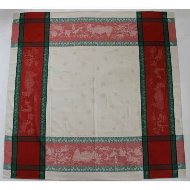 French Holiday Chalet/Winter Theme Tablecloth | Chairish