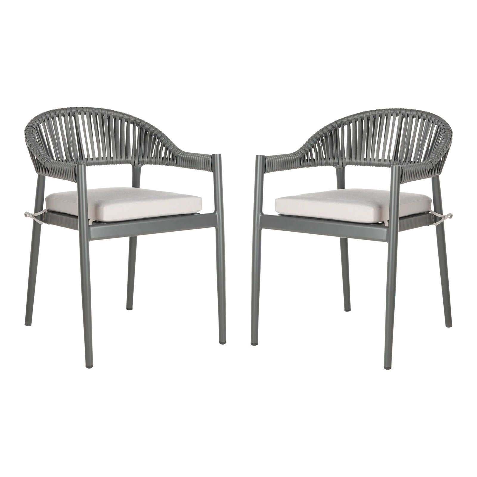 Robert Stackable Rope Chair in Grey & Grey Cushion - a Pair | Chairish
