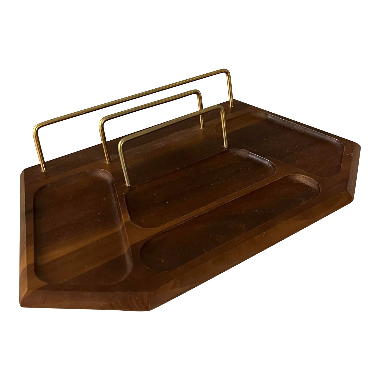 1970s Mid-Century Modern Walnut Desk Organizer | Chairish