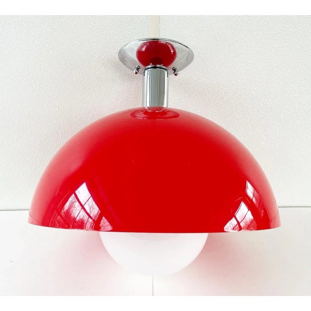 Mid Century Modern Cherry Red Semi-Flush Mount Lights - a Pair | Chairish