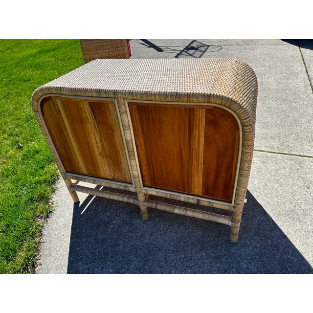 Natural Rattan Waterfall Sideboard Attributed to Jamie Young | Chairish