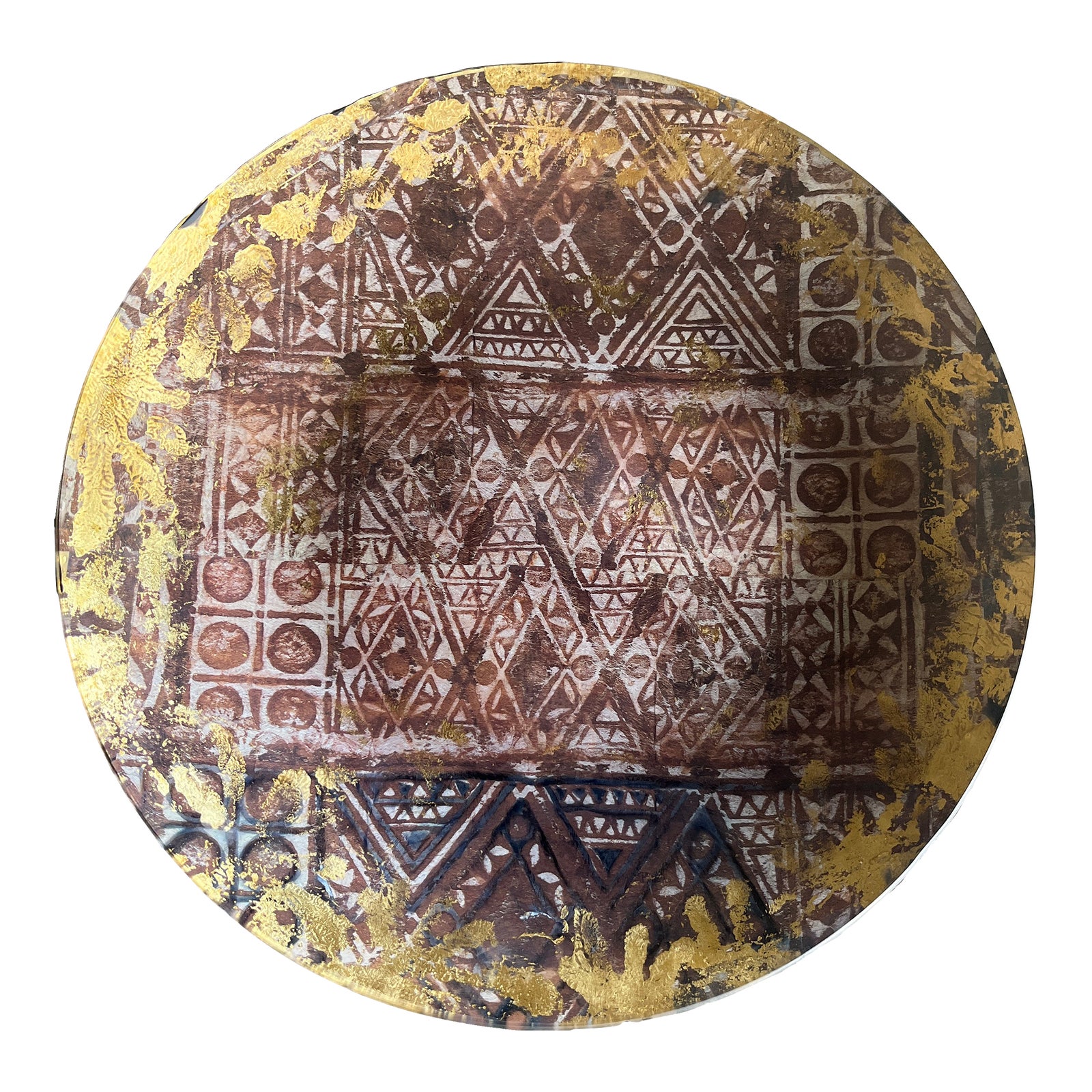 Decoupage Large Shallow Glass Bowl African Brown Signed by Artist ...