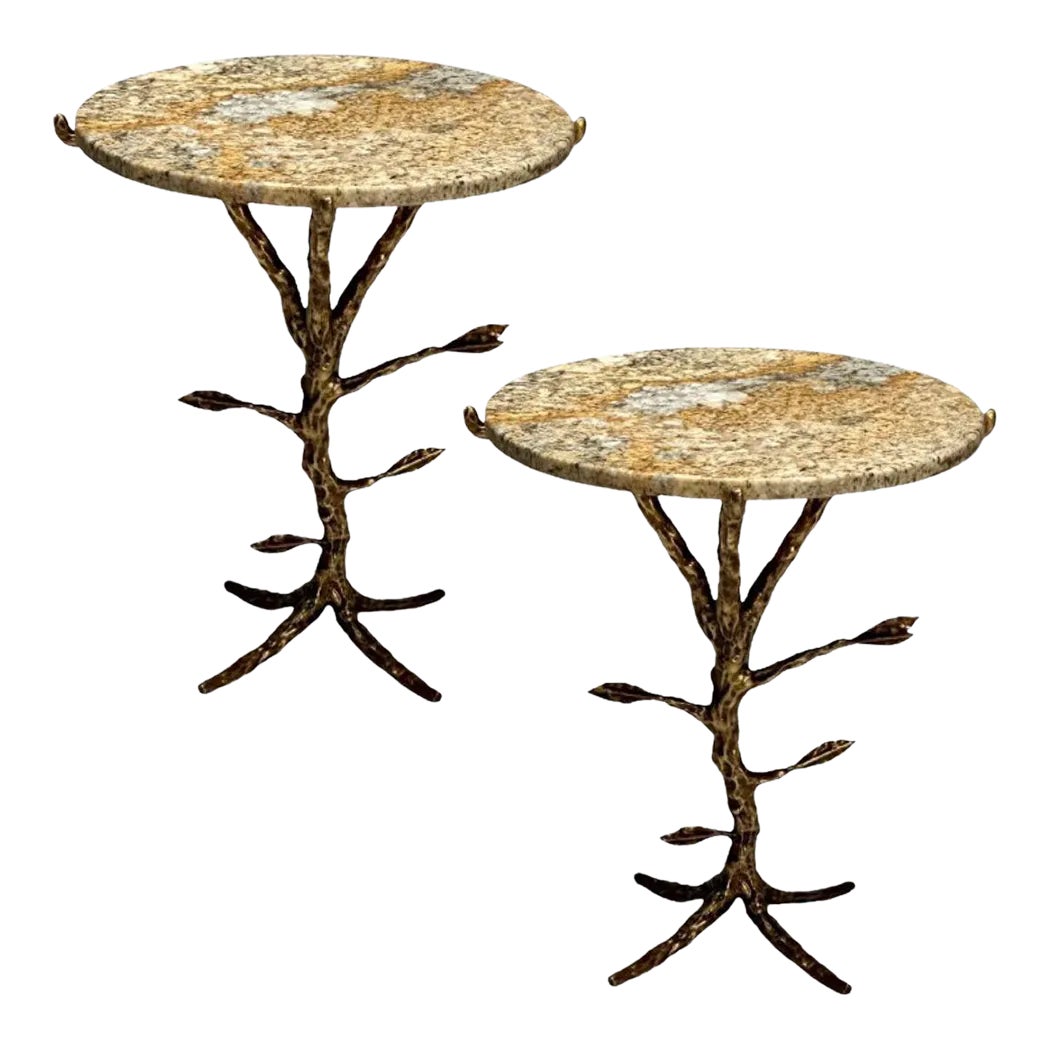 Giacometti Style, Modern Branch Side Tables, Hammered Bronze, Marble ...