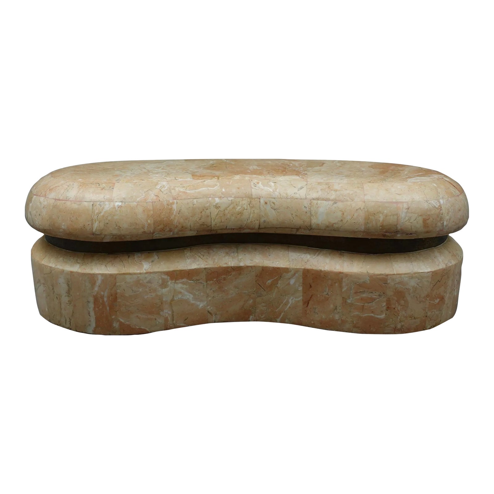 Kinder-Harris Dara 1980s Pink Tessellated Stone Brass Kidney Shaped Box ...