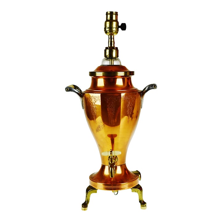 Vintage Copper Landers Frary & Clark Samovar Table Lamp | Chairish