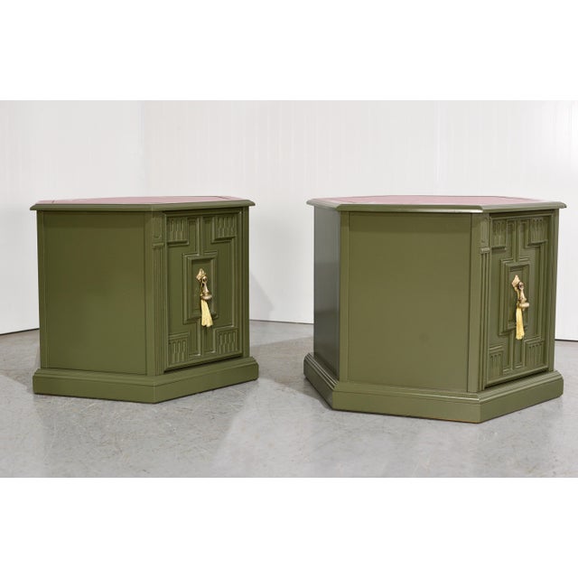 Mid Century Traditional Hexagon Nightstands in Green a Pair - Newly ...