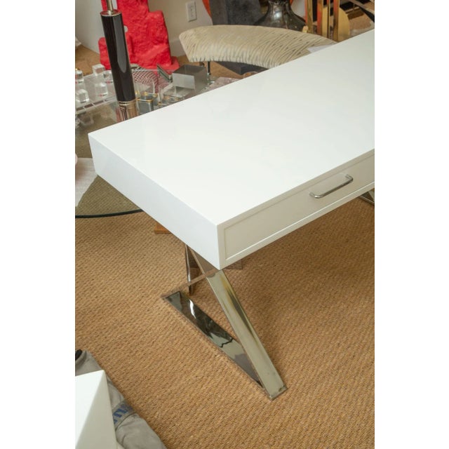 John Stuart Restored 2 Drawer White Lacquered Wood Campaign Desk With X ...
