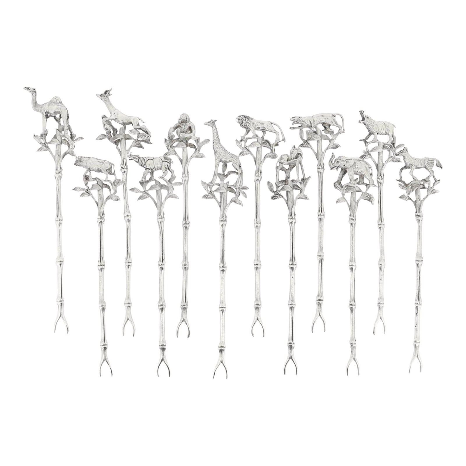 Set of 12 African Safari-Themed Sterling Silver Cocktail Picks With ...