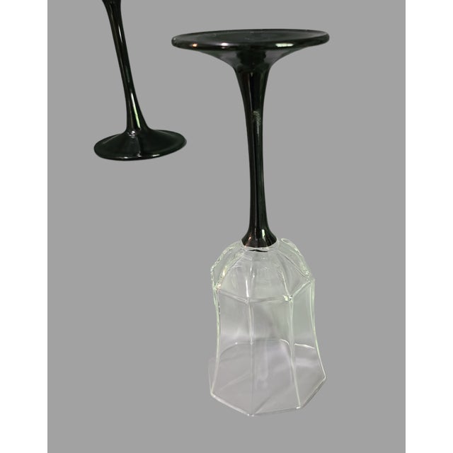 Vintage Luminarc France Octagonal Black Stem Wine Crystal Glasses- Set ...