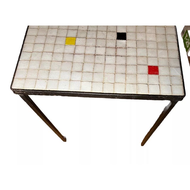 Vintage Mid-Century Modern Black Iron & Gray Terrazzo Tile Side Table ...