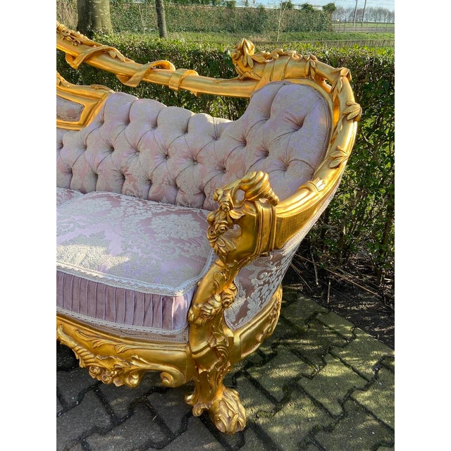 Handcrafted Late 20th Century Rococo Settee in Pink Damask With Gold ...