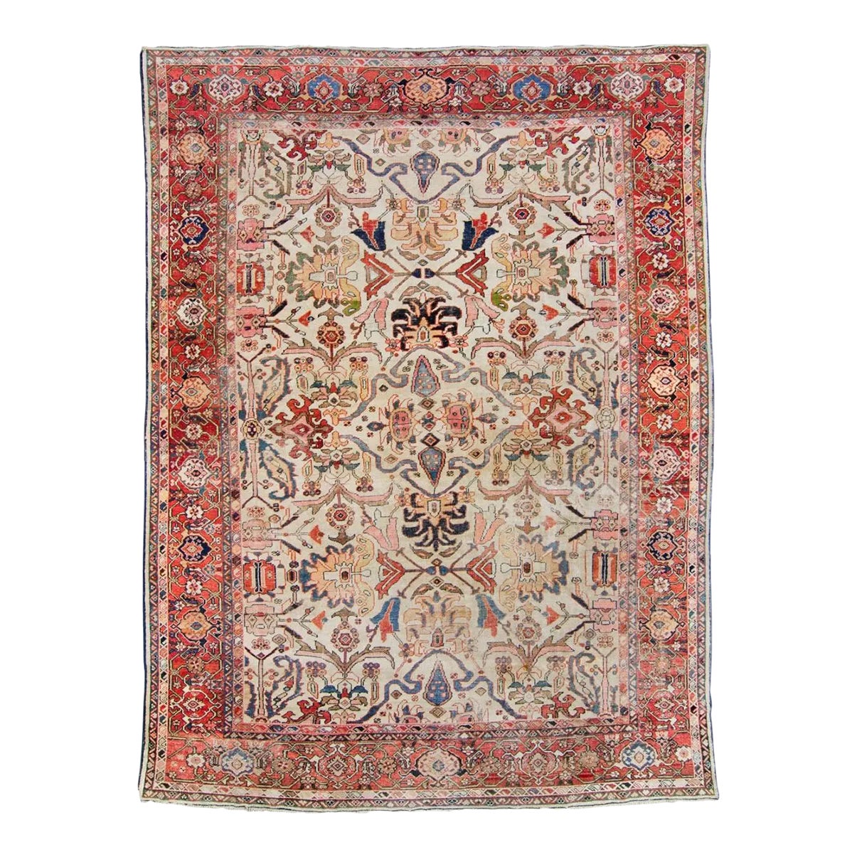 Late 1800s Antique Allover Design Ziegler Mahal Cream Base Hand Knotted ...