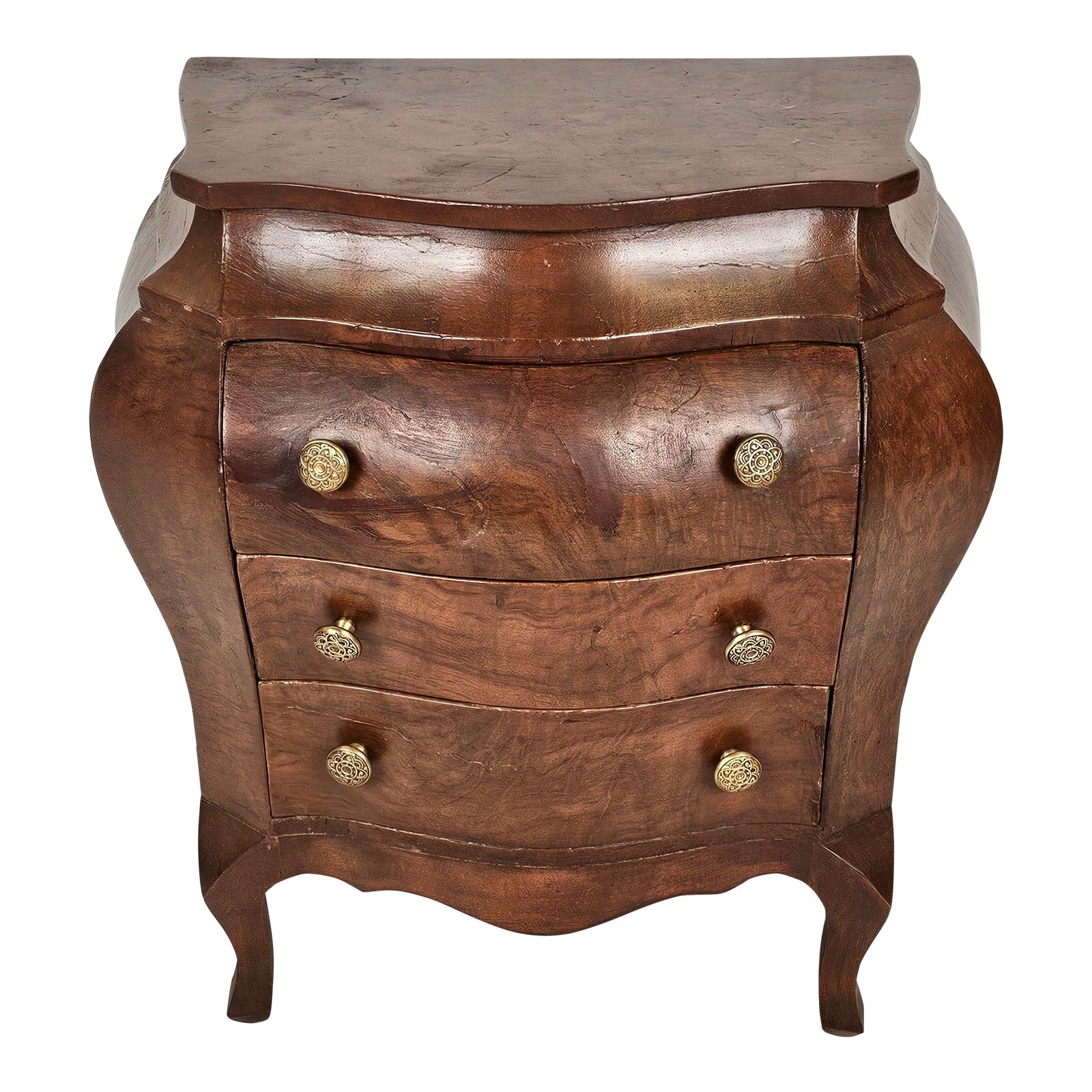 1940s Burled Olive Wood Bombe Chest | Chairish