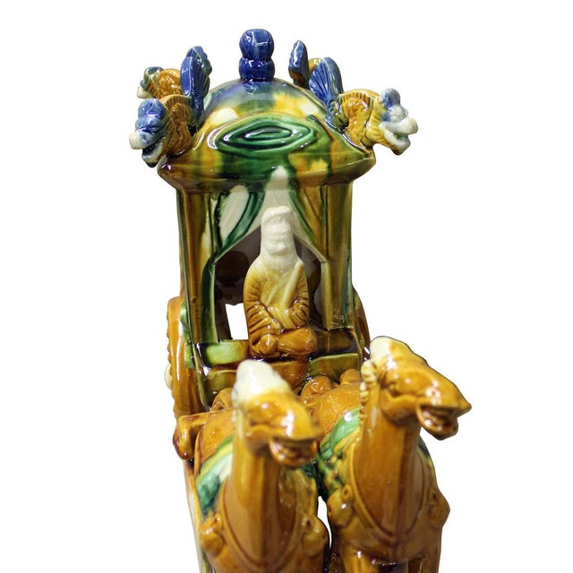 Chinese Tri-Color Ceramic Horse & Cart Figure | Chairish