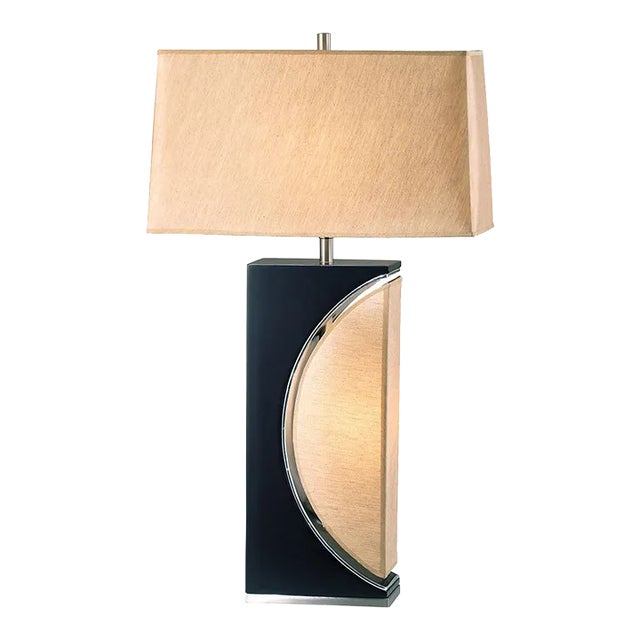 Half Moon Table Lamp With Nightlight Feature, Dark Brown and Brushed ...