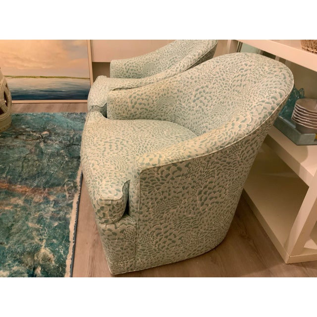 Pair of Custom Mint Green Floral Swivel Chairs | Chairish