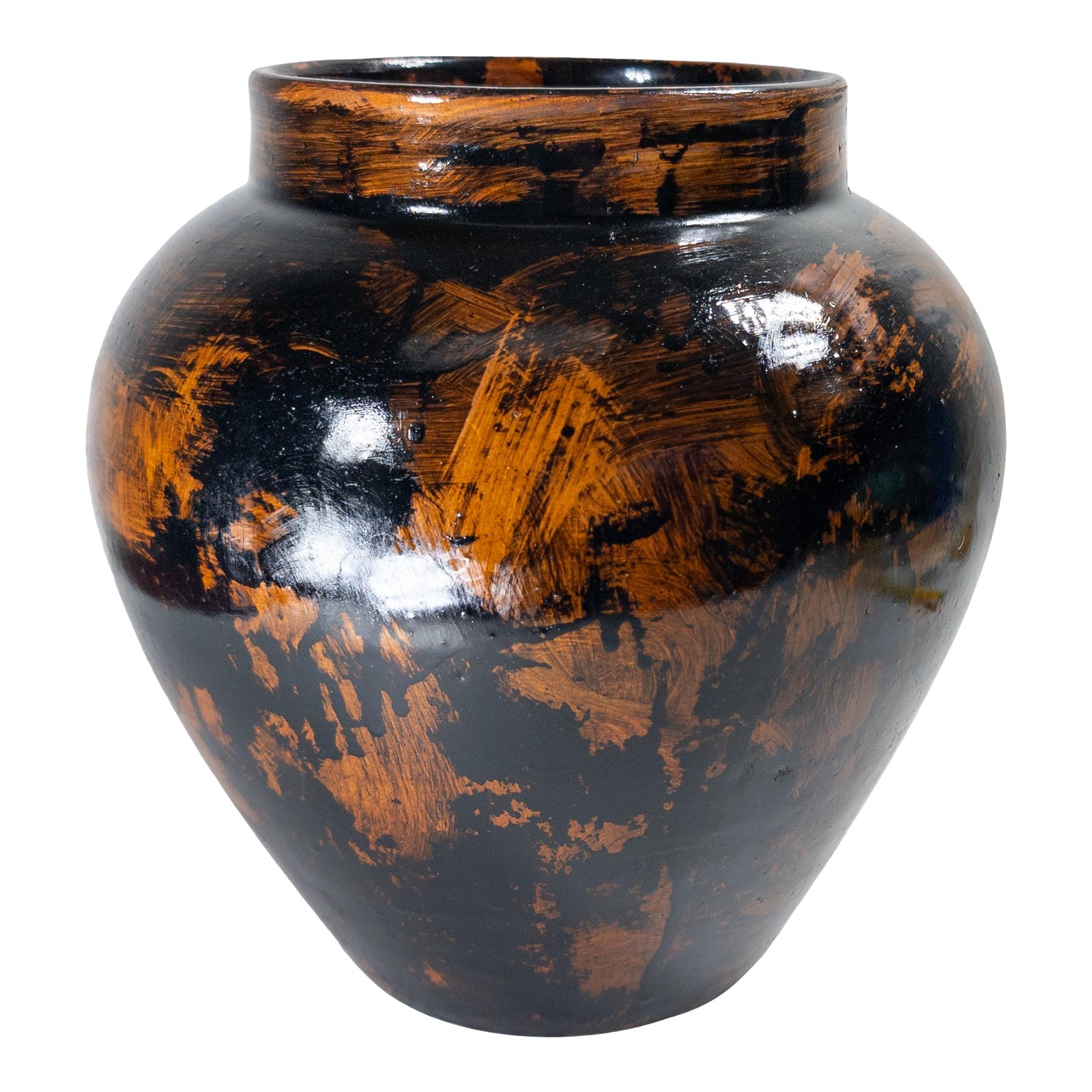 20th Century Redware Art Pottery Vase With Abstract Black Painted ...