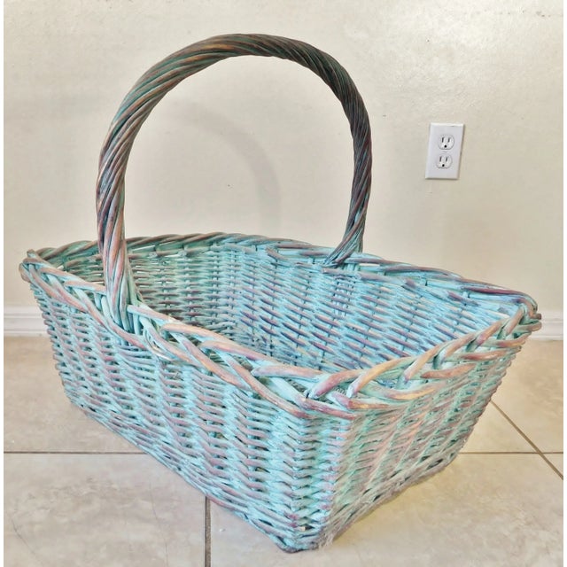 Extra Large Oversized Vintage French Light Blue Wash Finished Wicker ...