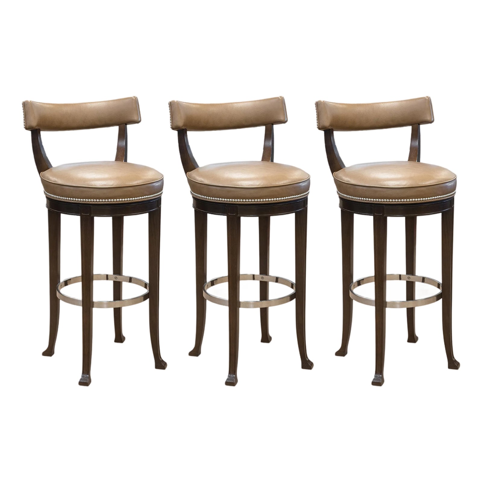 Set of 3 Custom Made Richard Ross Designs Brown Leather and Wood ...