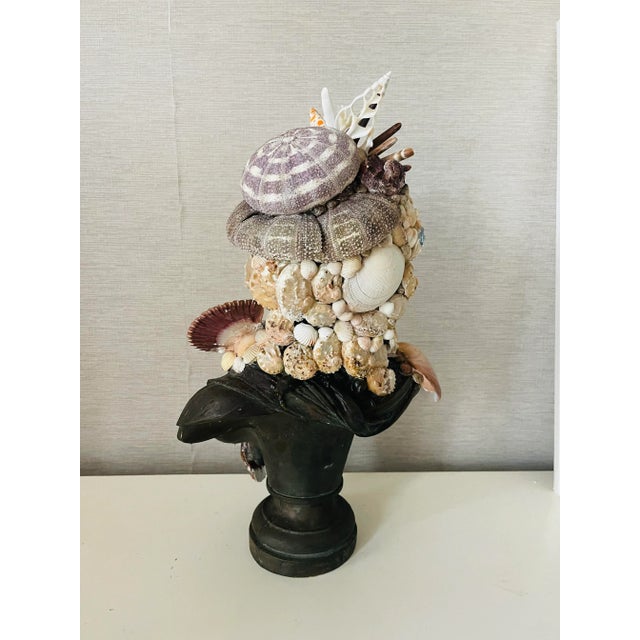 Coastal Boho 20”” Shell Encrusted Victorian Bust Sculpture | Chairish