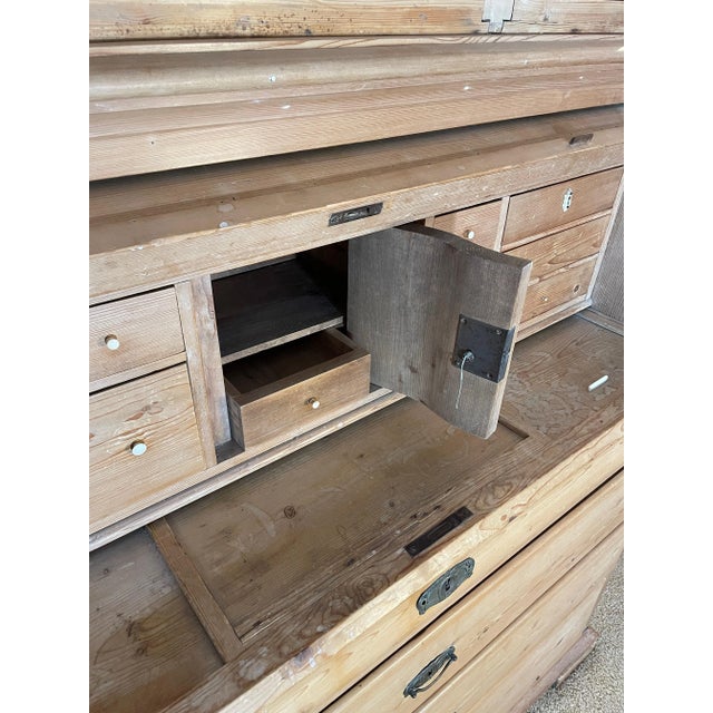 1888 Pine Highboy Storage Hutch With Desk | Chairish