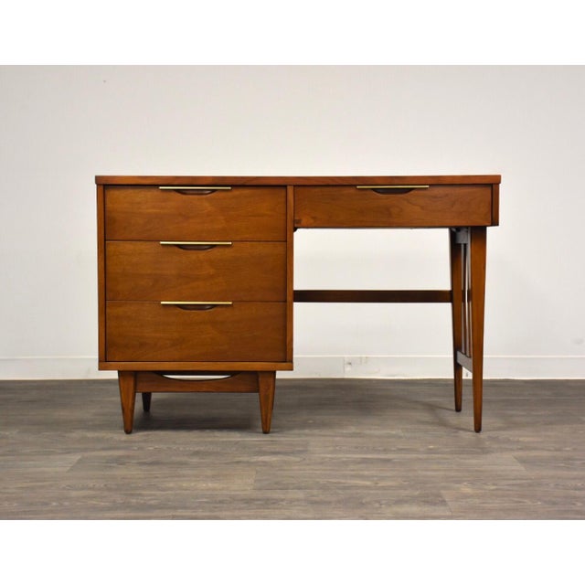Kent Coffey Tableau Walnut and Brass Desk | Chairish