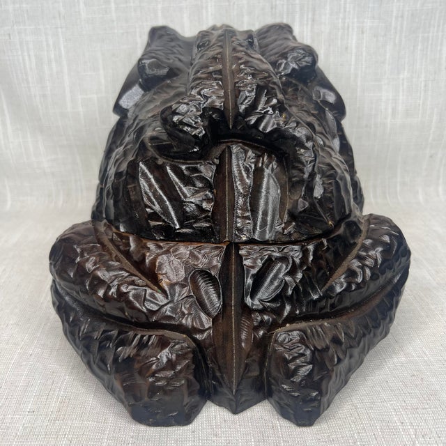 1980s Vintage Korean Large Hand Carved Wooden Frog Cigarette Box Meiji ...