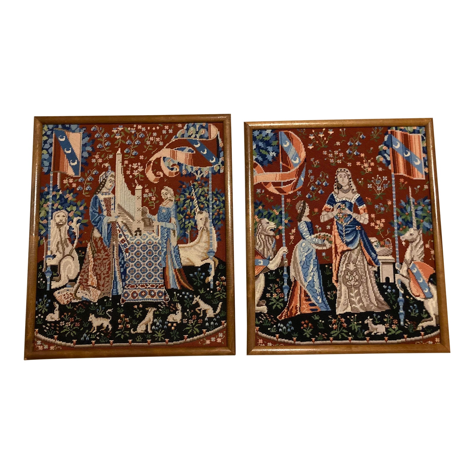 1980s Vintage Finished Framed Needlepoint Works / Tapestry Antique ...