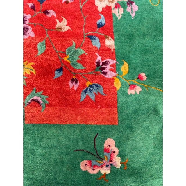 1920s Ruby Red and Emerald Green Floral Vintage Chinese Art Deco Rug 8 ...