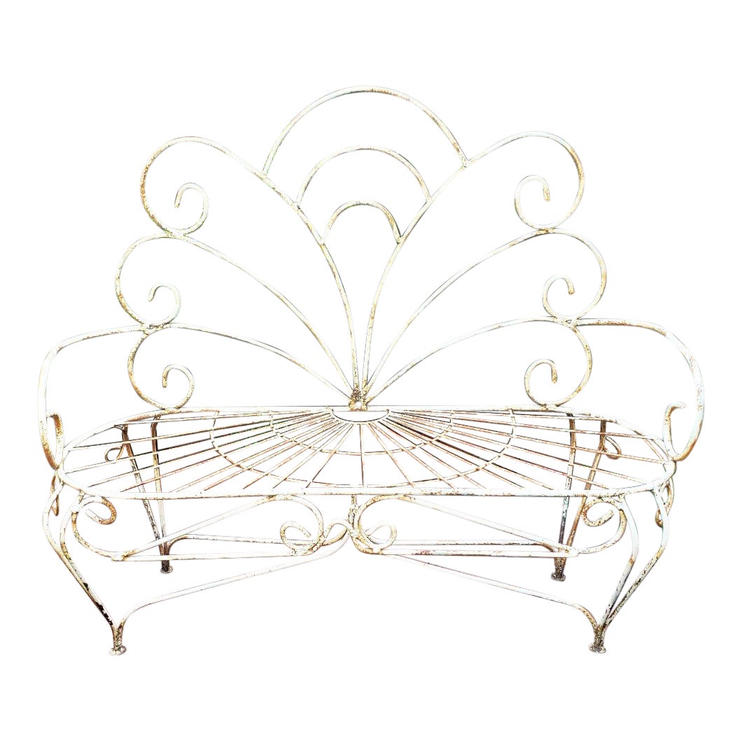 Vintage Wrought Iron White Butterfly Garden Bench | Chairish