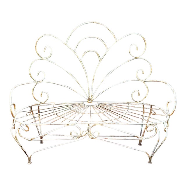 Vintage Wrought Iron White Butterfly Garden Bench | Chairish