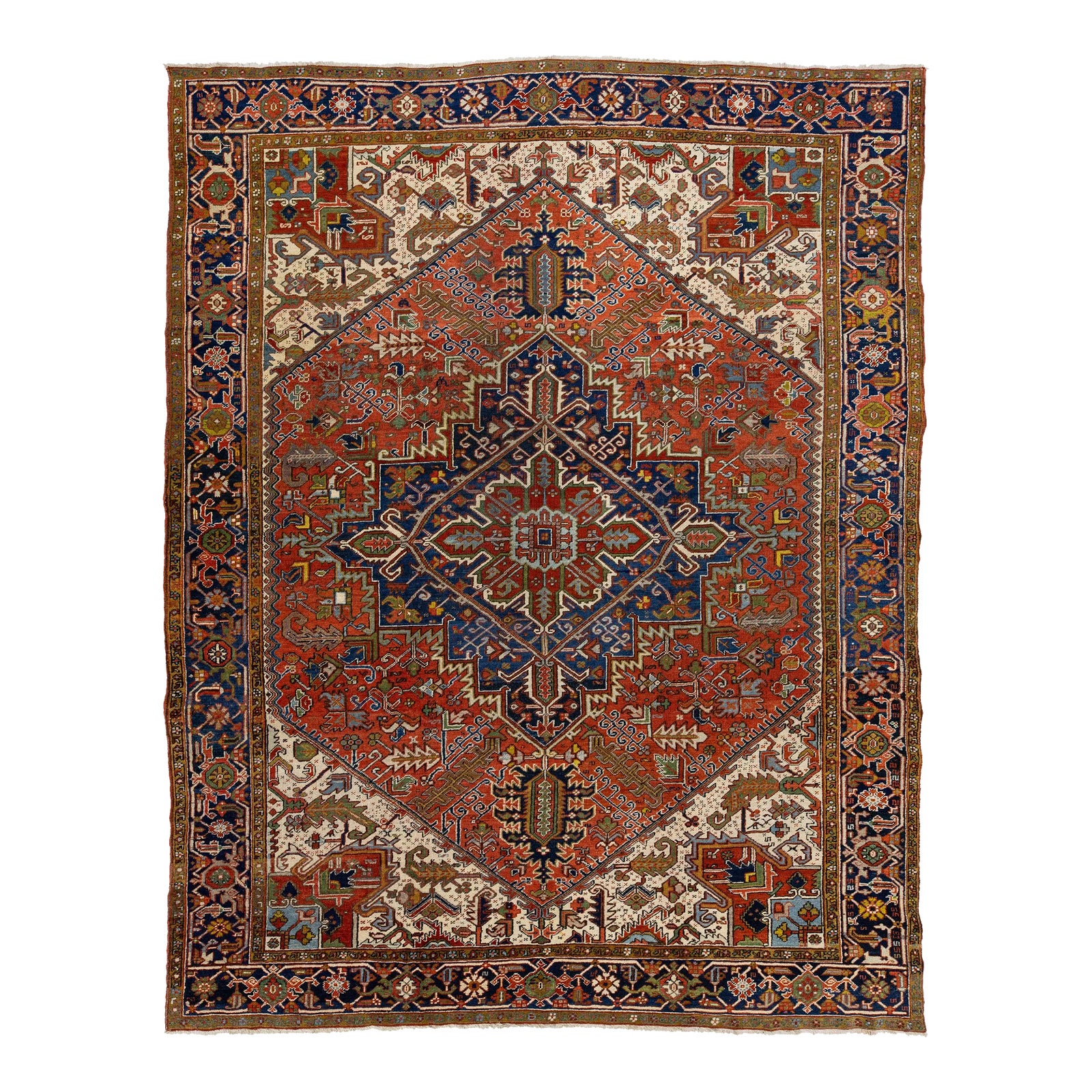 20th Century Rust Antique Heriz Wool Rug Handmade With Medallion Motif ...