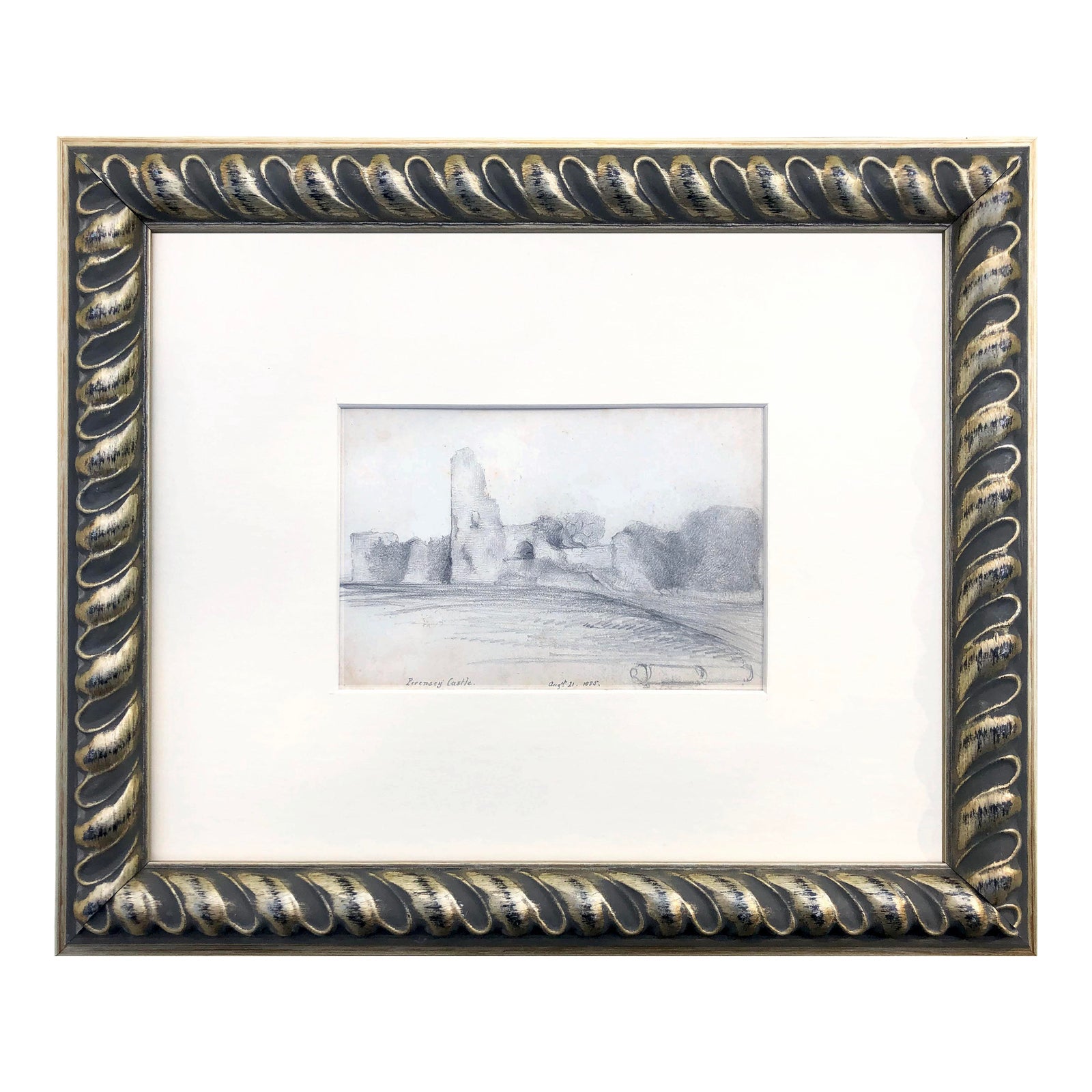 19th Century English Graphite Landscape Drawing of Pevensey Castle ...