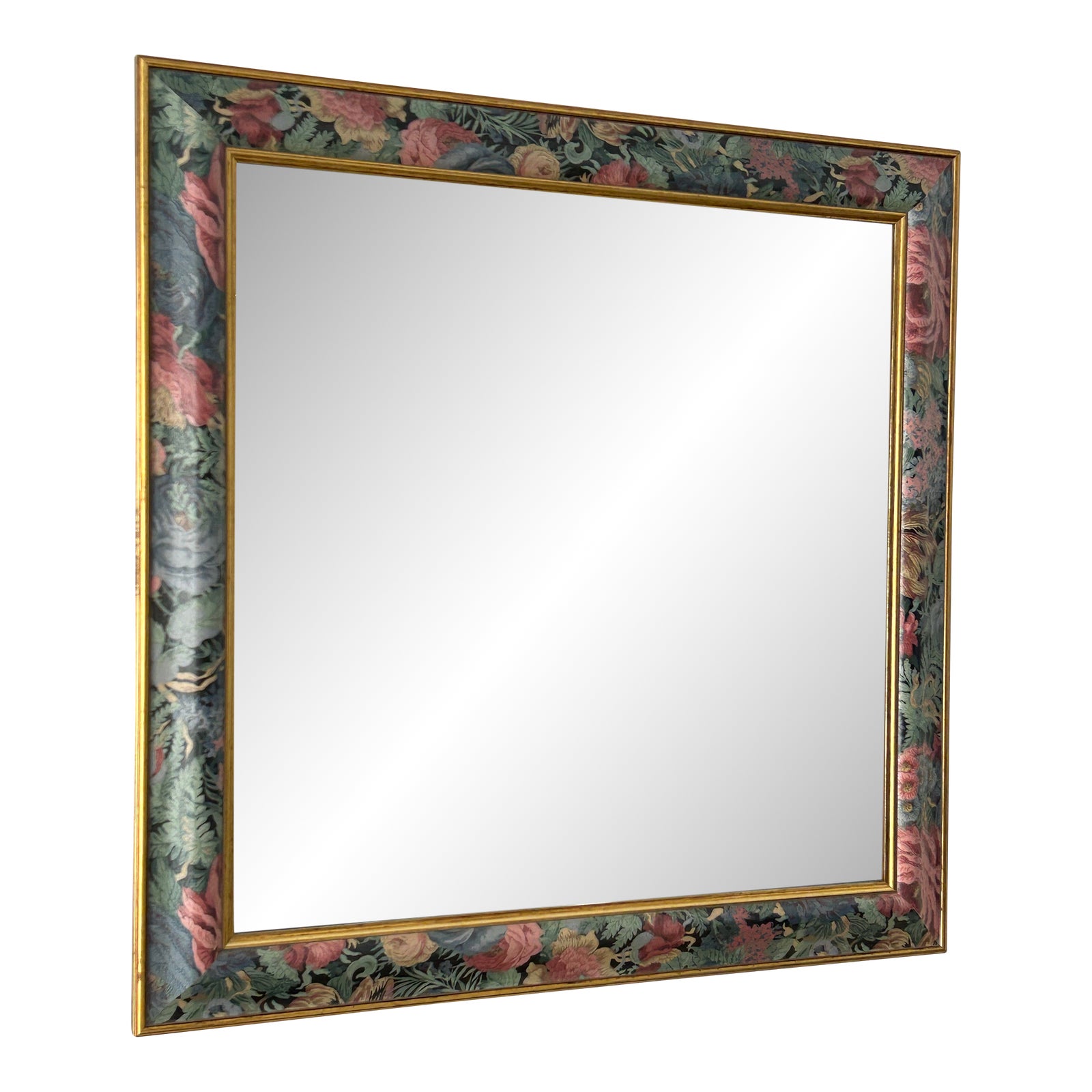 Late 20th Century Handpainted Botanical Square Mirror | Chairish