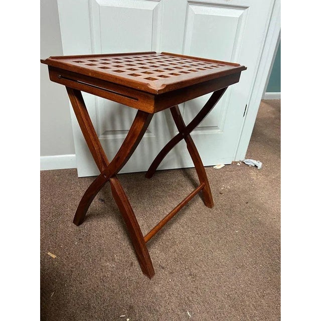 Mid 20th Century Solid Teak Folding Tea Tray Table | Chairish