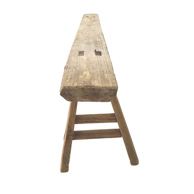 Rustic Elm Wood Long Bench | Chairish