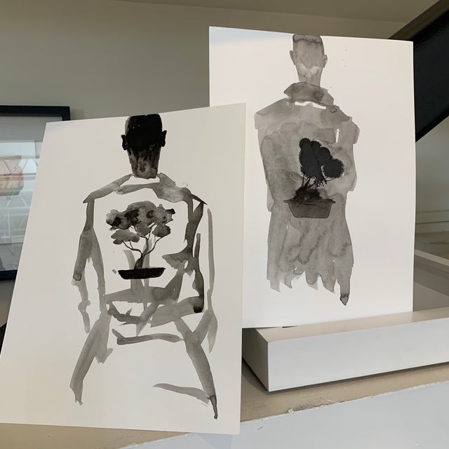 Contemporary Minimalist Figurative Paintings on Paper by Jo Baskerville ...