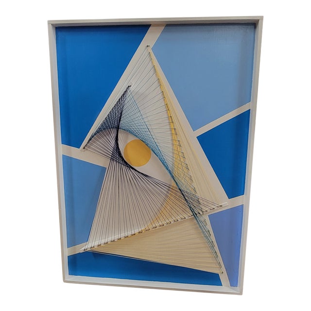 Post Modern 3d Abstract String Painting on Wood, Framed | Chairish