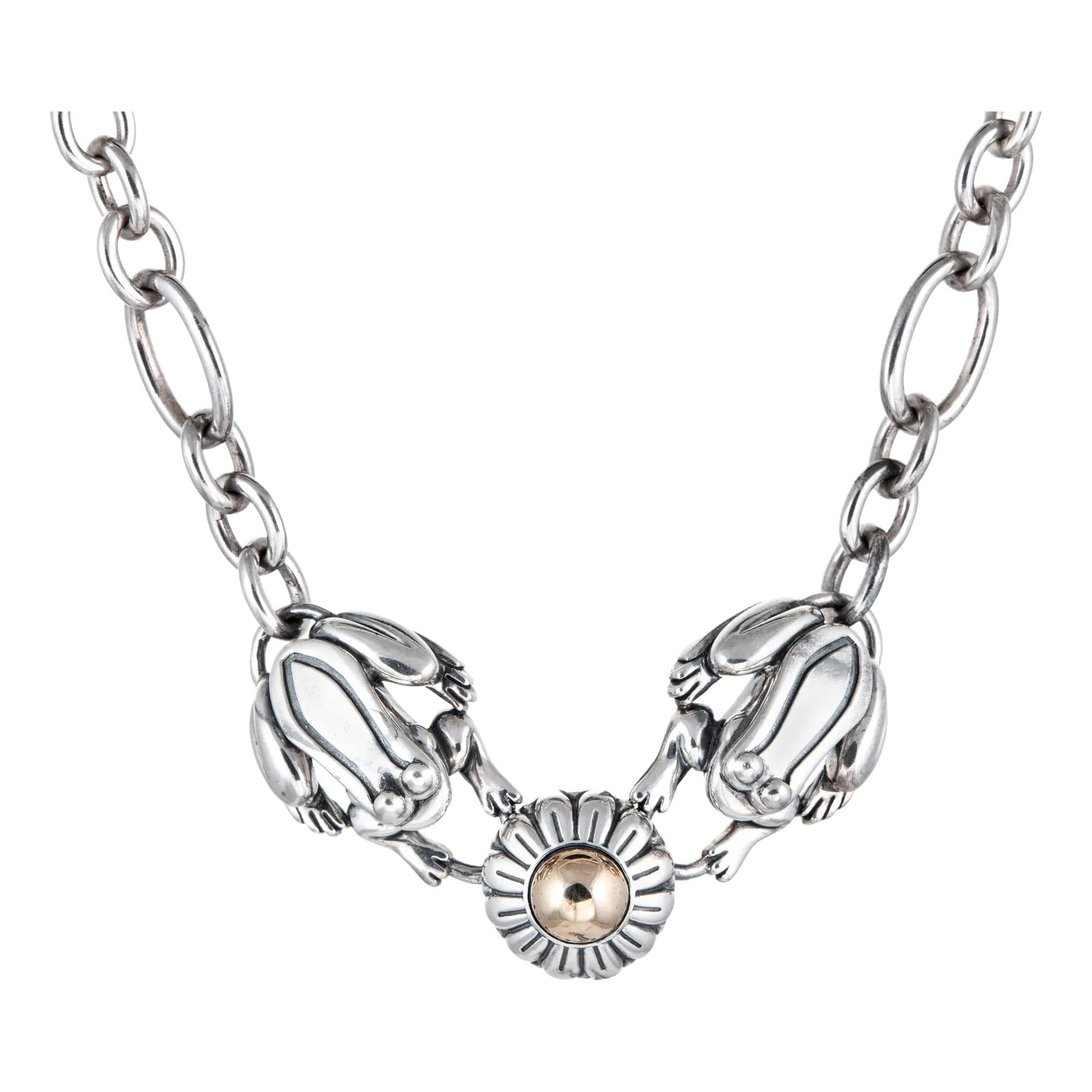 1990s Barry Kieselstein Cord Frog Necklace Choker Sterling Silver 14k ...