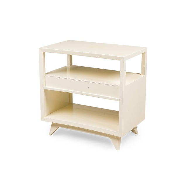 American Contemporary White Two-Tier Concave End Table - A Pair | Chairish