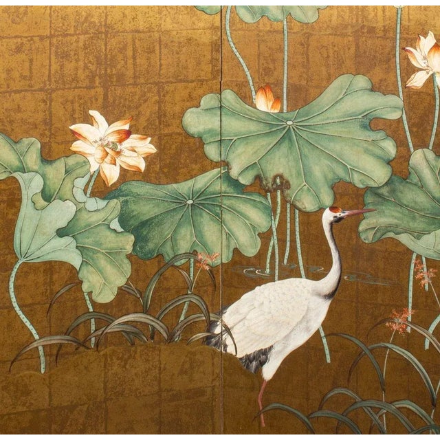 Robert Crowder Japanese Hand-Painted Six Panel Screen | Chairish
