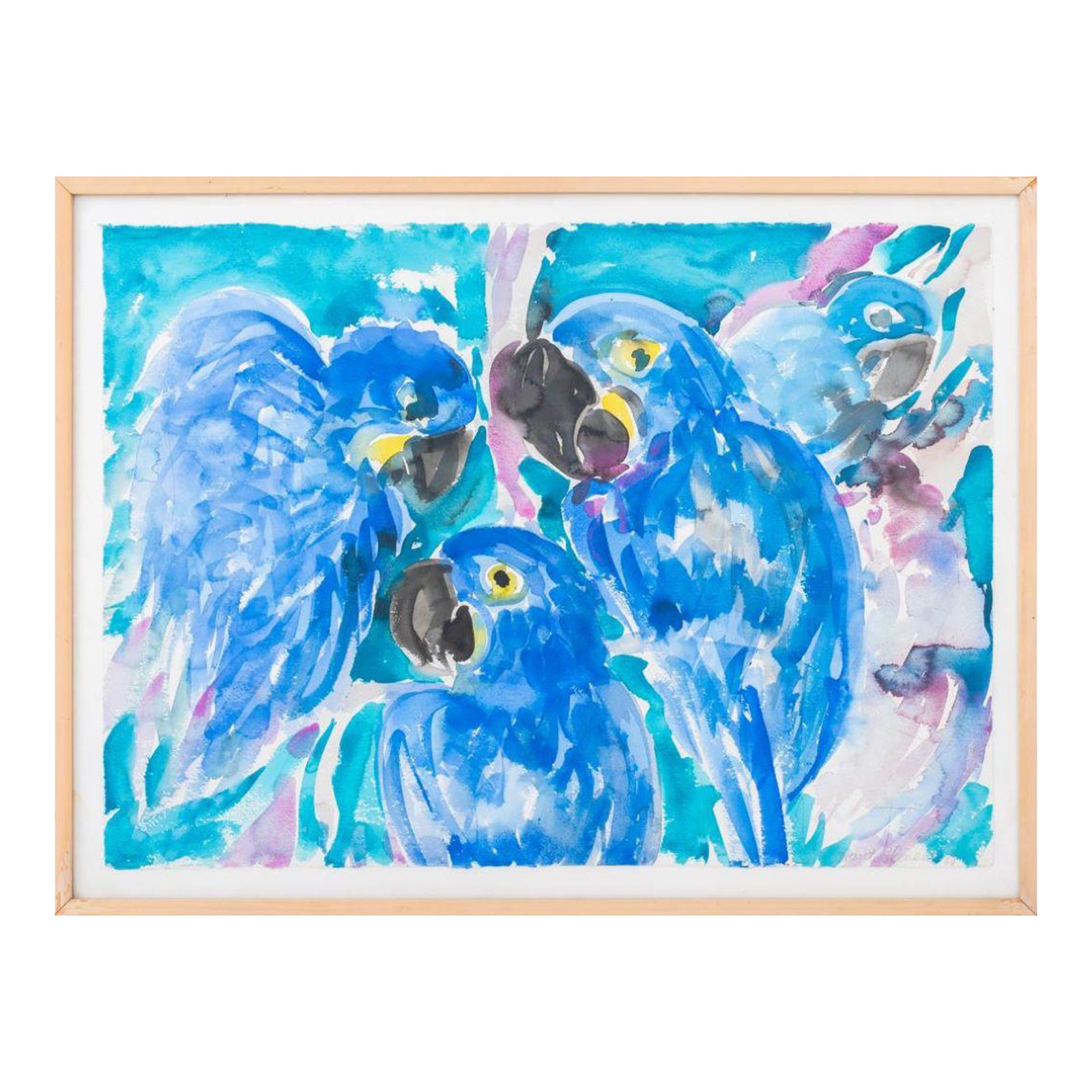Hunt Slonem "Parrots" Watercolor on Paper, 1988 | Chairish